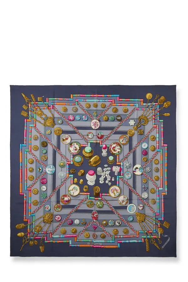 Hermès Multicolor 'petite Main' Silk Scarf 90 - Grey