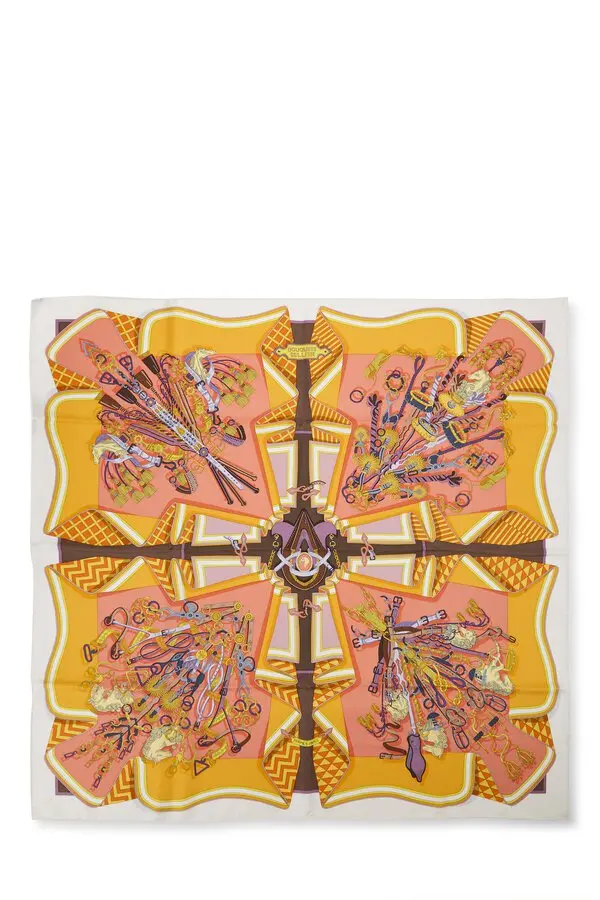 Hermès Multicolor 'bouquets Sellier' Silk Scarf 90 - White