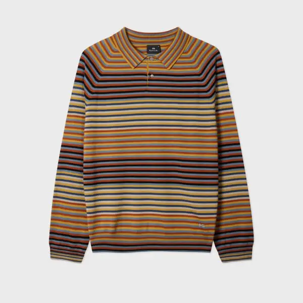 Paul Smith Yellow And Blue Stripe Merino Wool Polo Shirt - Multicolour