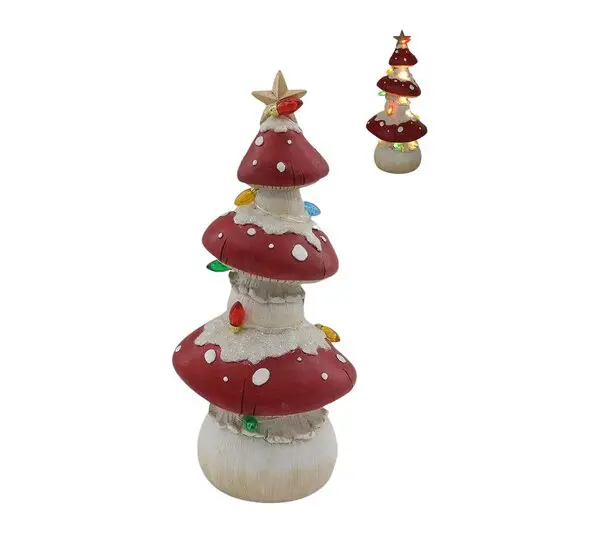 RC HOME DECOR 10.5' Light-up Mushroom Christmas Tree Figurine - One-color