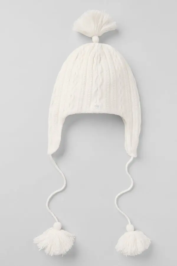 Alo Yoga Cable Knit Earflap Beanie - Ivory