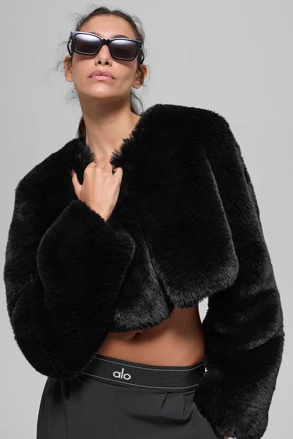 Alo Yoga Faux Fur Chic Cropped Jacket - Black