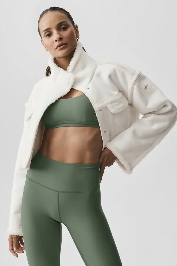 Alo Yoga Faux Shearling Cropped Jacket - Ivory