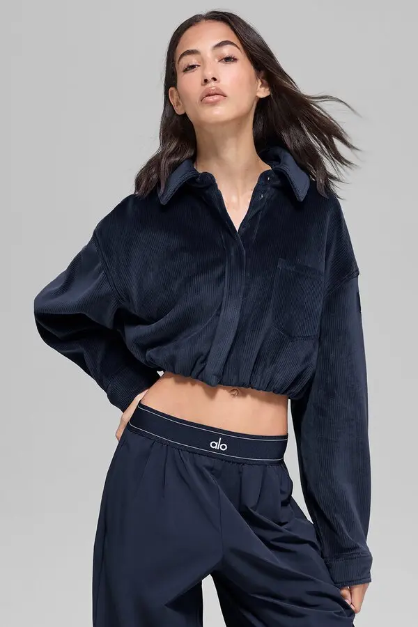 Alo Yoga Ribbed Velour Cropped Mountain Side Jacket - Navy