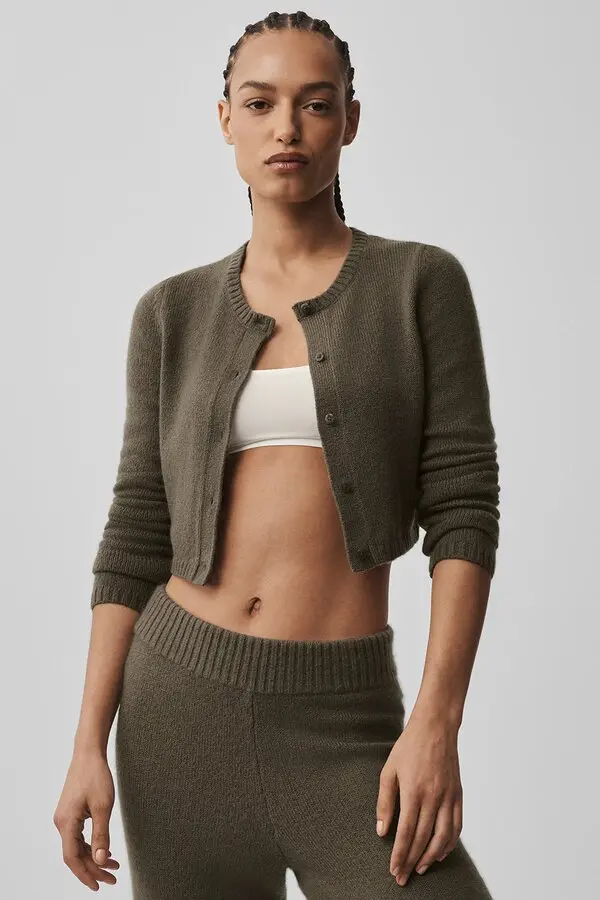 Alo Yoga Wool Cashmere Cropped Cardigan - Olive Tree