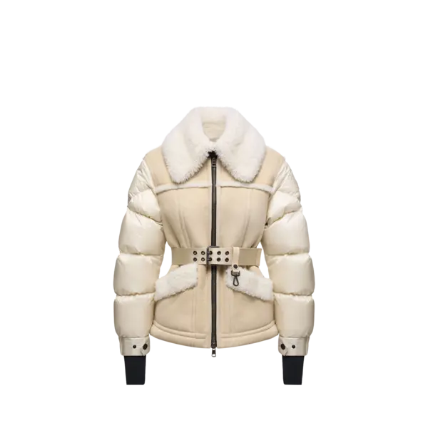 Moncler Alvernia Belted Shearling Down Jacket