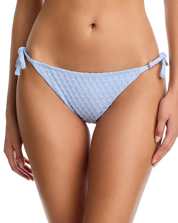 Aqua Textured Side Tie Bikini Bottom - Blue Honeycomb