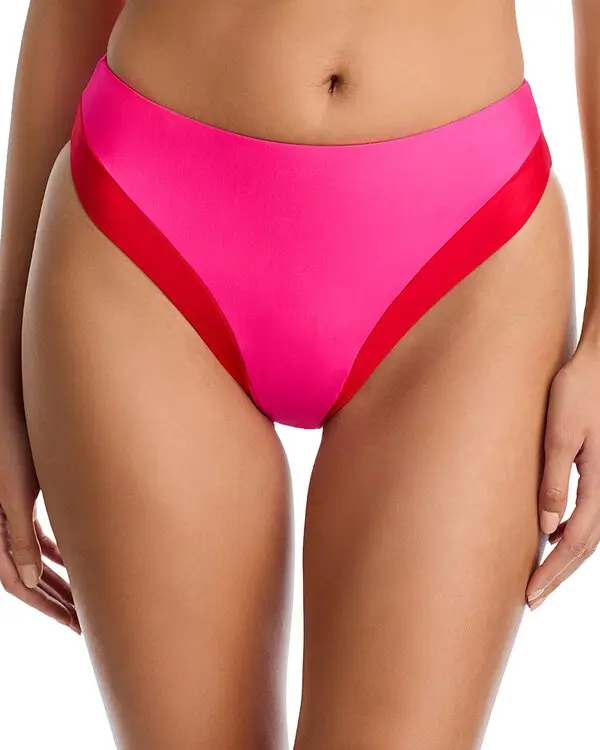Aqua Color Blocked Bikini Bottom - Fuchsia