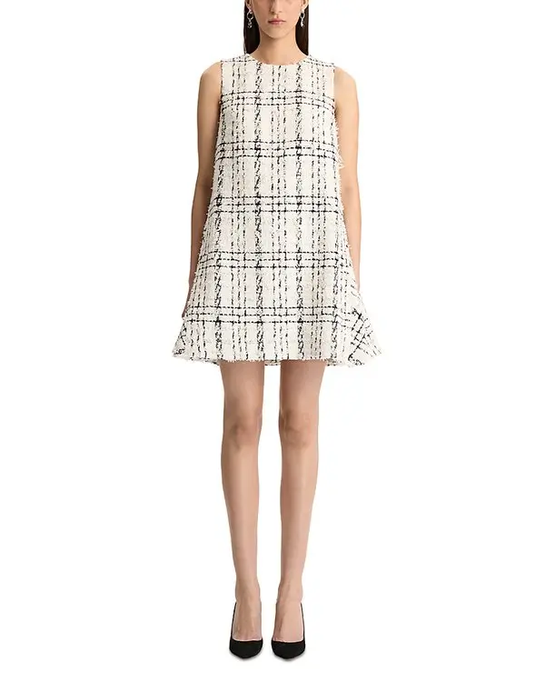 Oscar De La Renta Plaid Eyelash Tweed Shift Dress