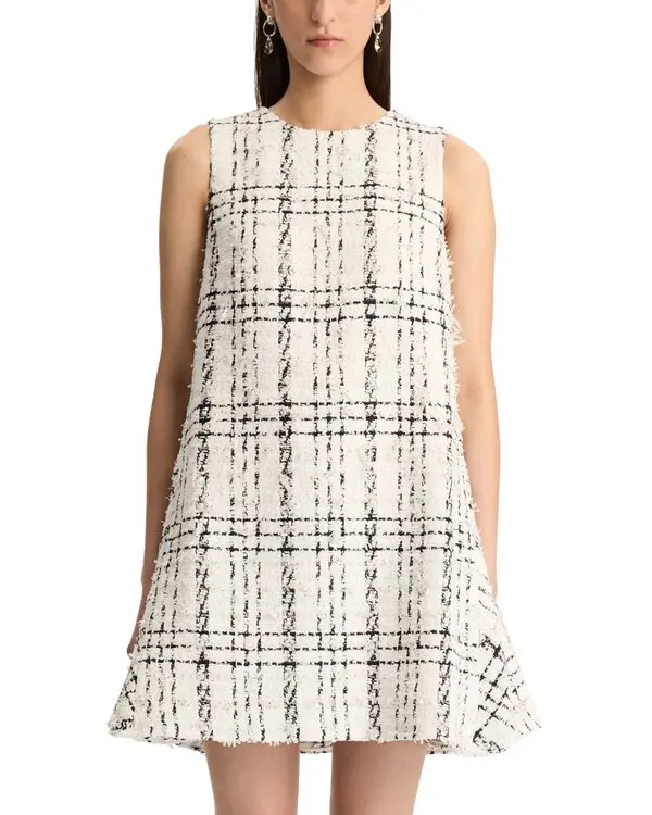 Oscar De La Renta Plaid Eyelash Tweed Shift Dress
