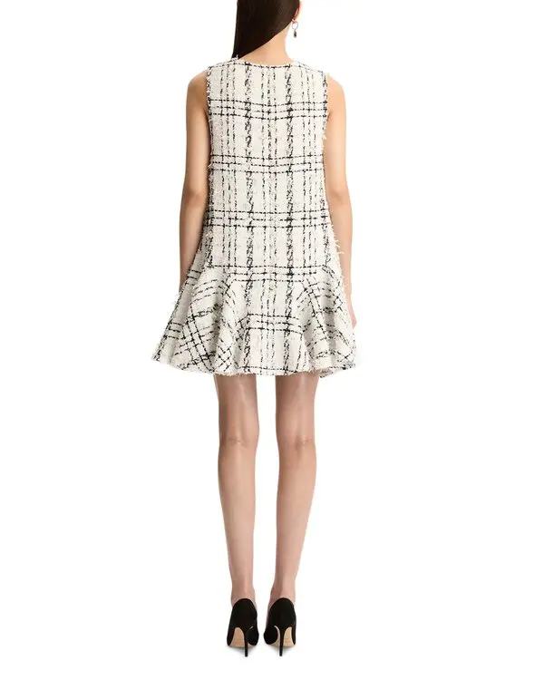 Oscar De La Renta Plaid Eyelash Tweed Shift Dress