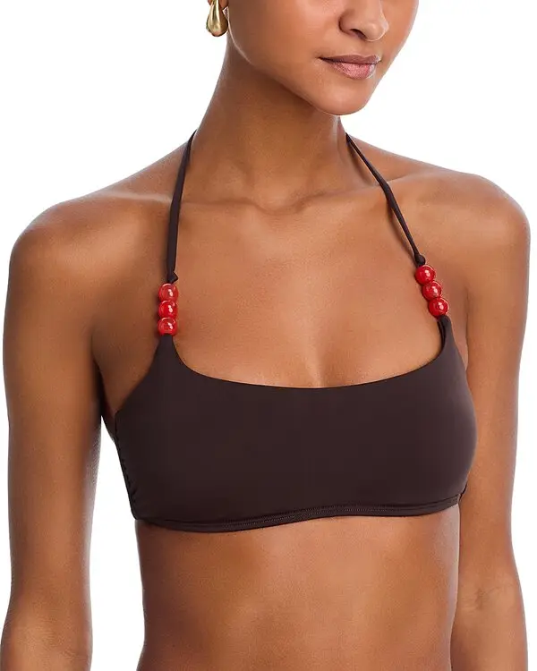 Staud Laird Bikini Top - Dark Chocolate/flame