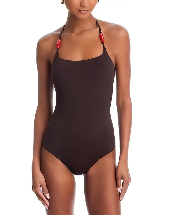 Staud Laird One Piece Swimsuit - Dark Chocolate/flame