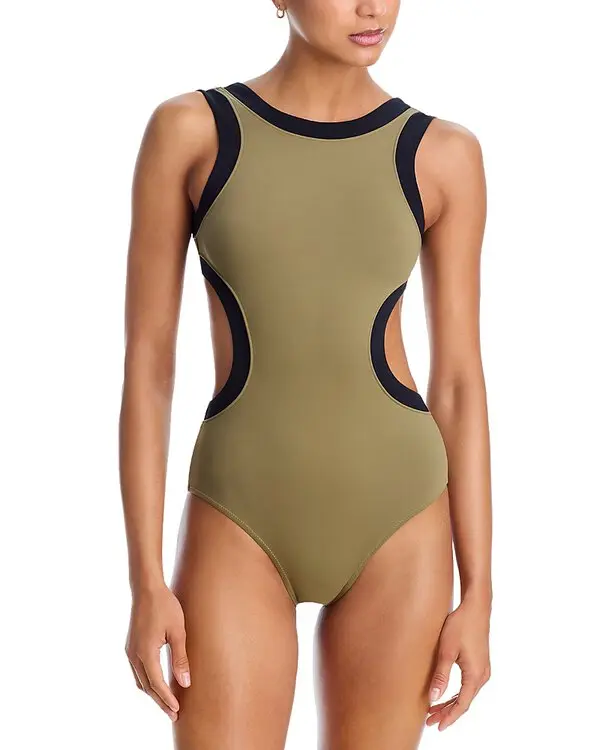 Staud Dolce One Piece Swimsuit - Thyme/black