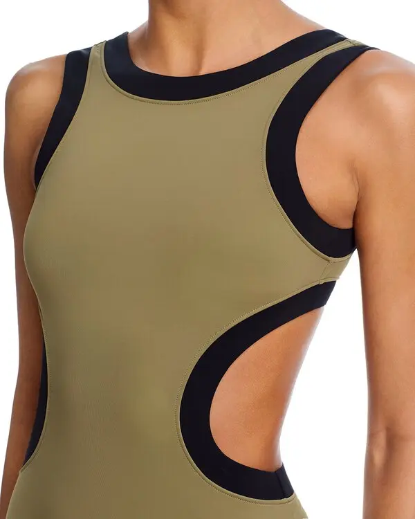 Staud Dolce One Piece Swimsuit - Thyme/black