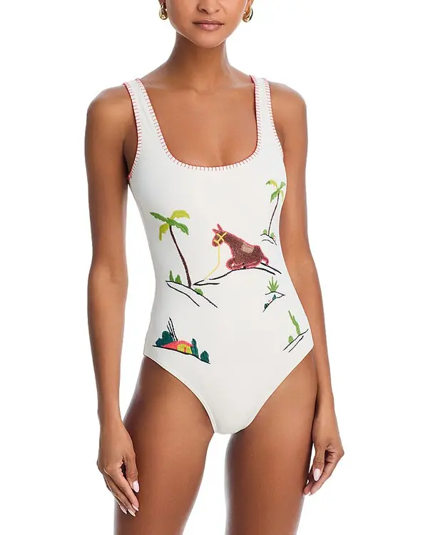 Staud Lea Embroidered One-piece Swimsuit - Riviera Ivory