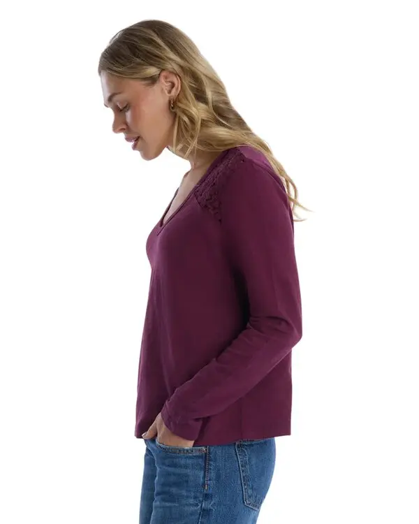 Wilt Mixed Media Lace Inset Tee - Dark Fig