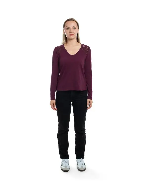 Wilt Mixed Media Lace Inset Tee - Dark Fig