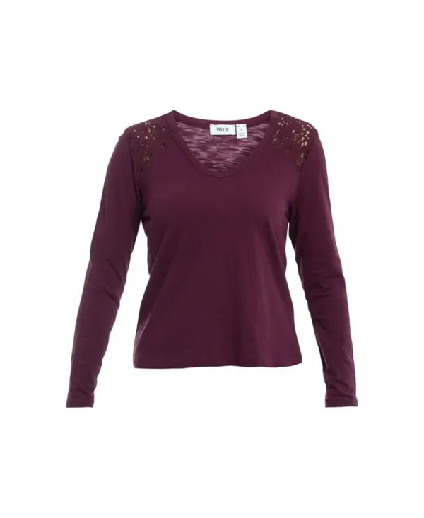 Wilt Mixed Media Lace Inset Tee - Dark Fig