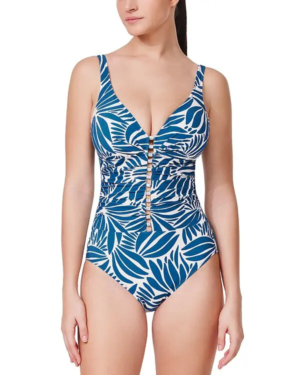 GOTTEX V Neck One Piece Swimsuit - Petrol White