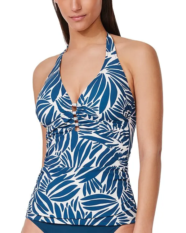 GOTTEX Printed Halter Tankini Top - Petrol White