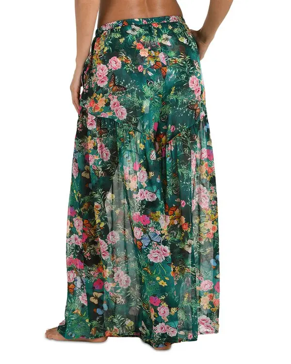 L'Agence Sharon Charonda Butterfly Sheer Wide Leg Pants Swim Cover-up - Multi