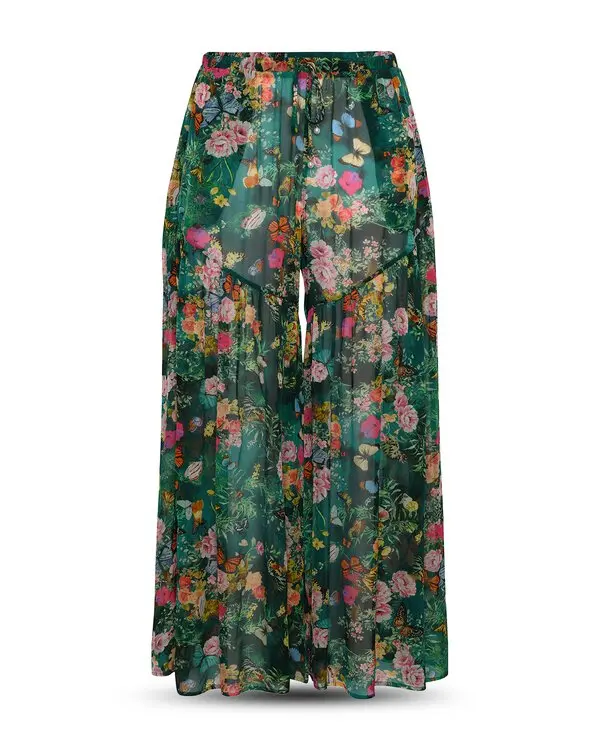 L'Agence Sharon Charonda Butterfly Sheer Wide Leg Pants Swim Cover-up - Multi
