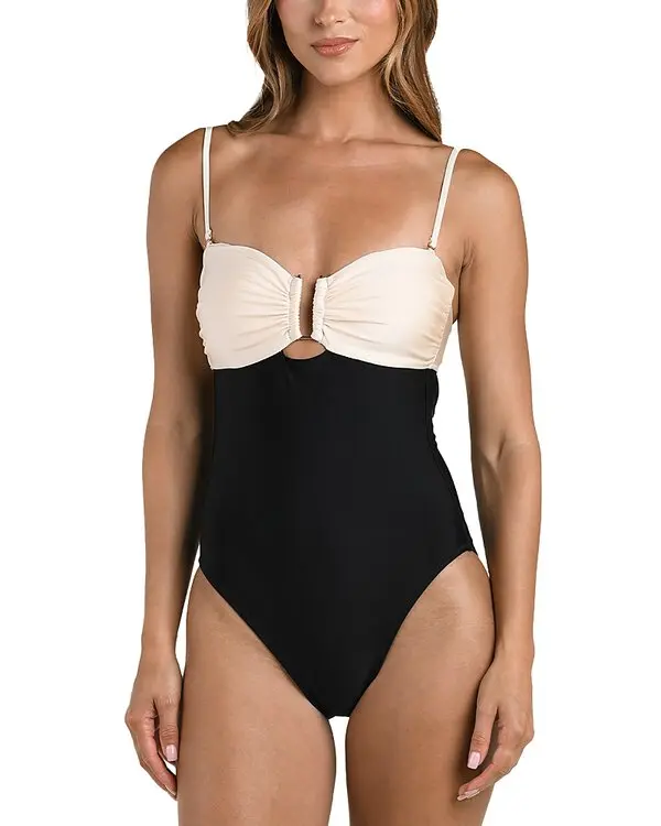 L'Agence Emilia Solids Color Block Bandeau One Piece Swimsuit - Black