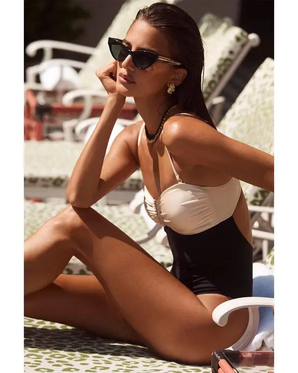 L'Agence Emilia Solids Color Block Bandeau One Piece Swimsuit