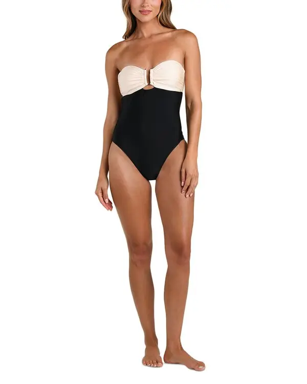 L'Agence Emilia Solids Color Block Bandeau One Piece Swimsuit