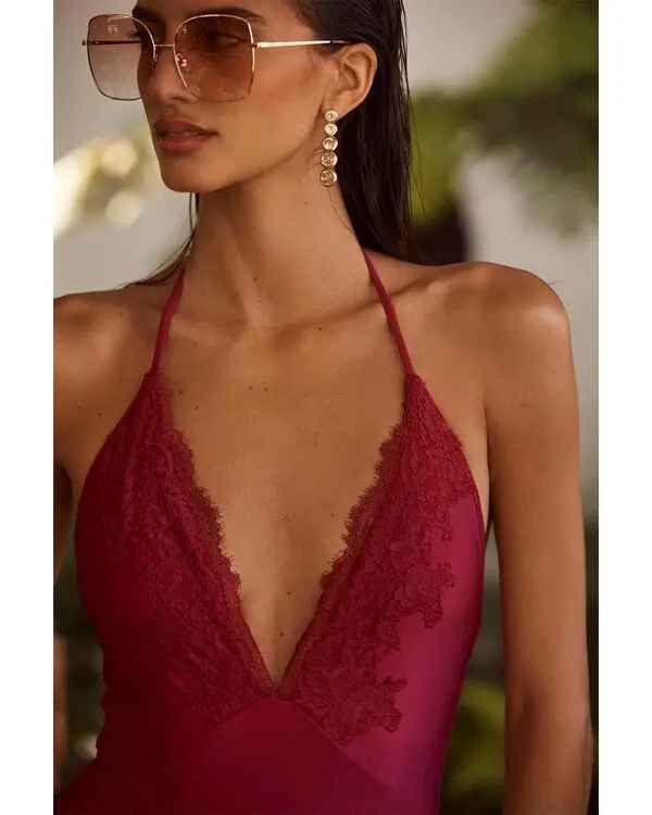 L'AGENCE Terra Shimmer Plunge One Piece Swimsuit