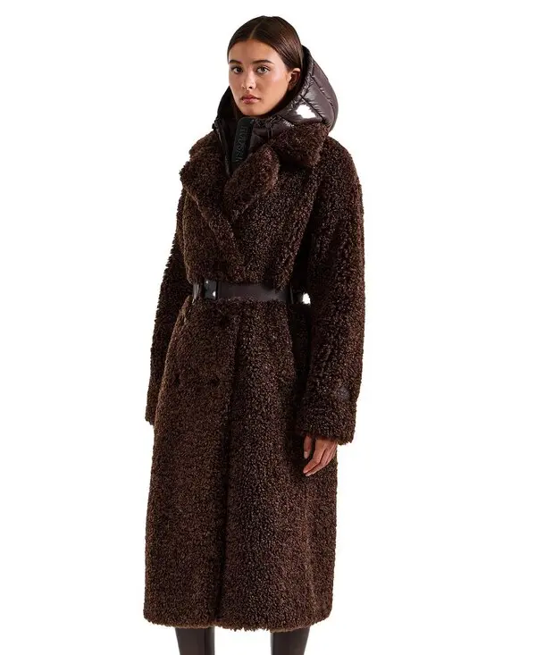 Rudsak Long Teddy Jacket With Removable Hood - Espresso