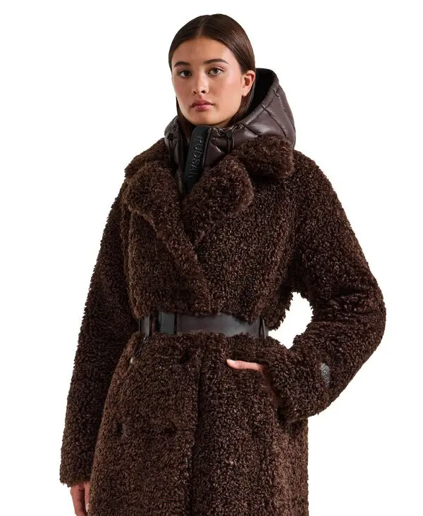 Rudsak Long Teddy Jacket With Removable Hood - Espresso