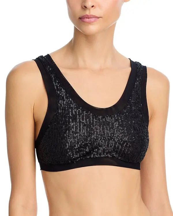 Norma Kamali Racer Sequin Swim Bra Bikini Top - Black