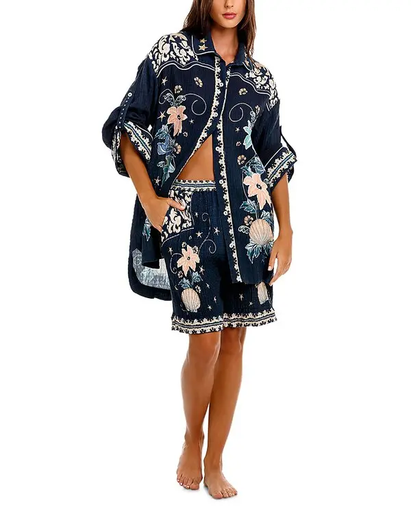 Agua Bendita Chrissy Embroidered Shirt Swim Cover-up - Multi