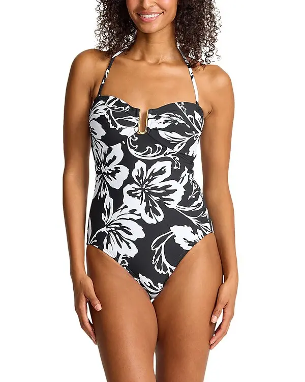 Tommy Bahama Sunset Blooms Bandeau One Piece Swimsuit - Black