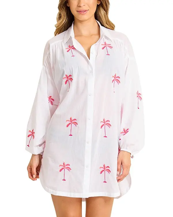 Tommy Bahama Catalina Coast Palm Boyfriend Shirt Swim Cover-up - Lilac Chif