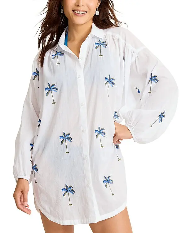 Tommy Bahama Catalina Coast Palm Boyfriend Shirt Swim Cover-up - White
