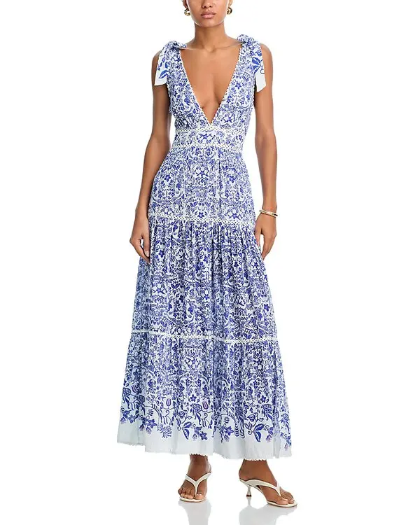 Poupette St Barth Perla Plunging Neck Dress - Blue Tiare