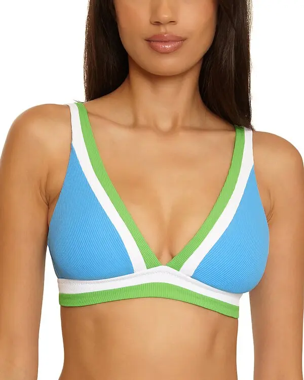 BECCA By Rebecca Virtue Coast Line Rib Claire Plunge Neck Bikini Top - Sky Blue