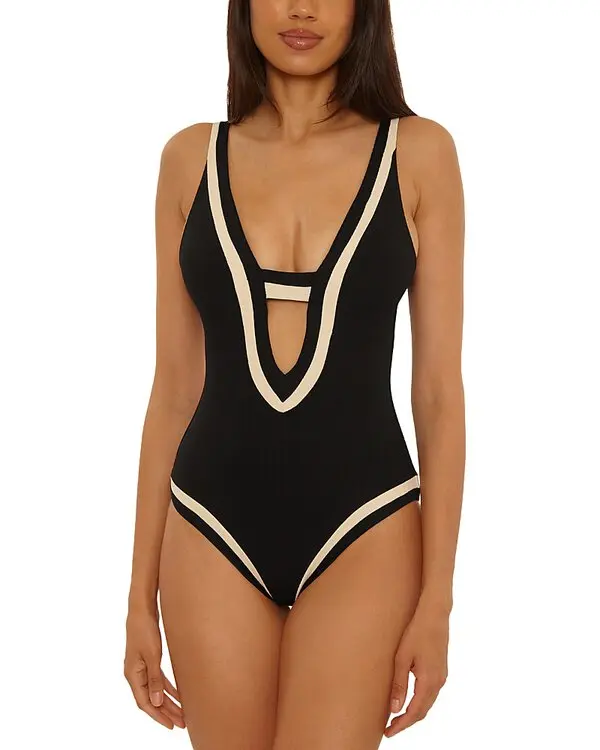Becca By Rebecca Virtue Coast Line Rib Genevieve One Piece Swimsuit - Black/tan