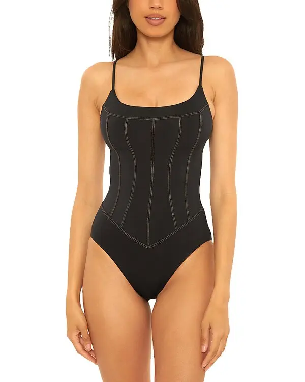 Becca By Rebecca Virtue Color Code Corset Style One Piece Swimsuit - Black
