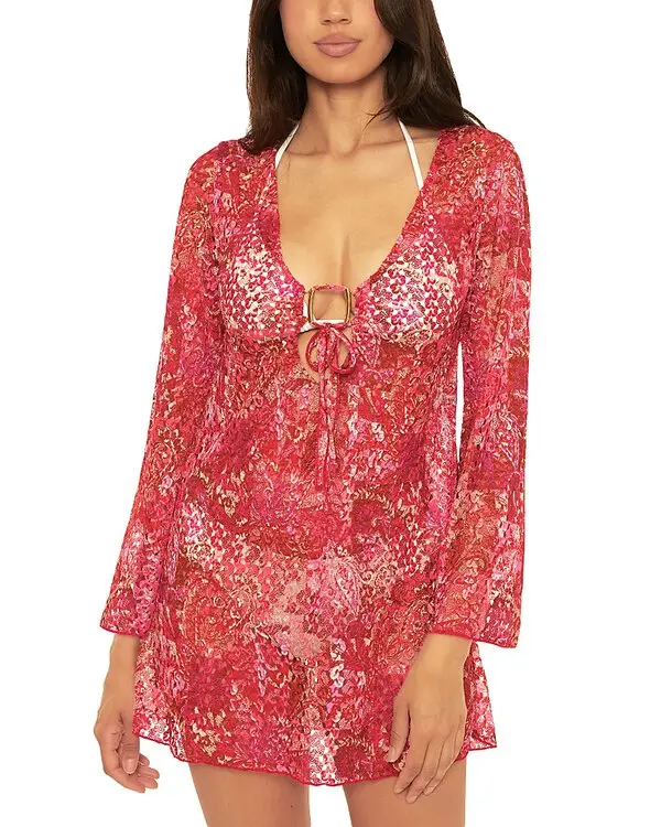 BECCA By Rebecca Virtue Bali Tie Front Swim Cover-up Tunic - Multi