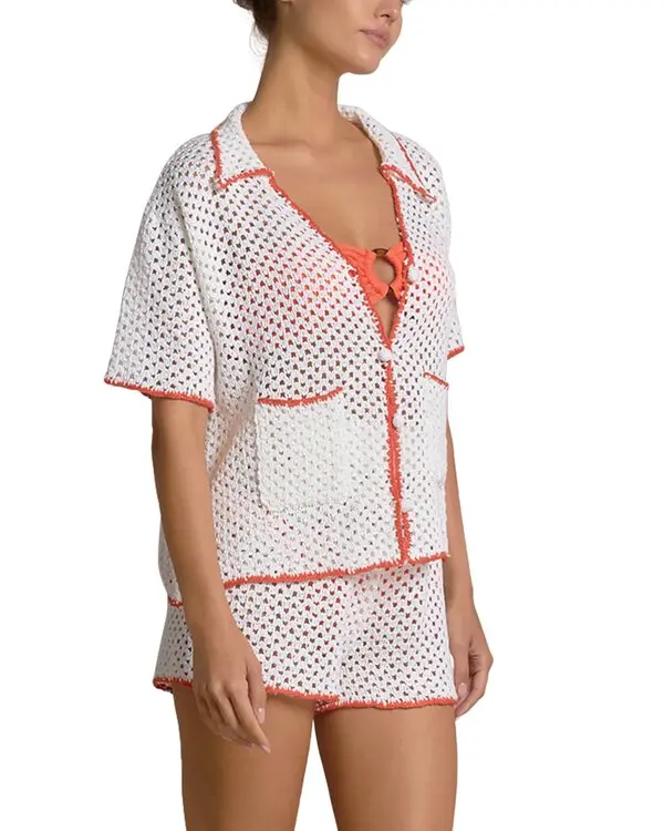 Elan Contrast Button-front Swim Cover Up Shirt