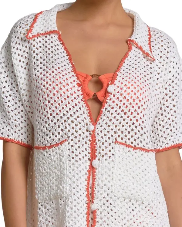 Elan Contrast Button-front Swim Cover Up Shirt