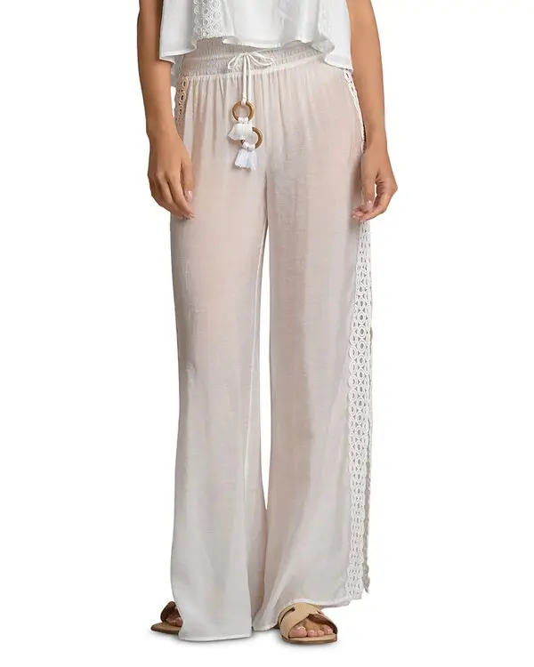Elan Lace Inset Wide Leg Swim Cover-up Pants - White