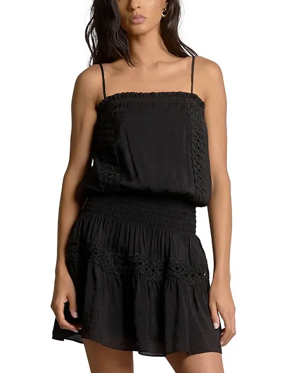 Elan Embroidered Smocked Waist Swim Cover Up Dress - Black