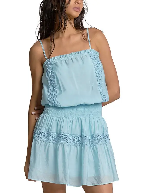 Elan Embroidered Smocked Waist Swim Cover Up Dress - Blue Bright
