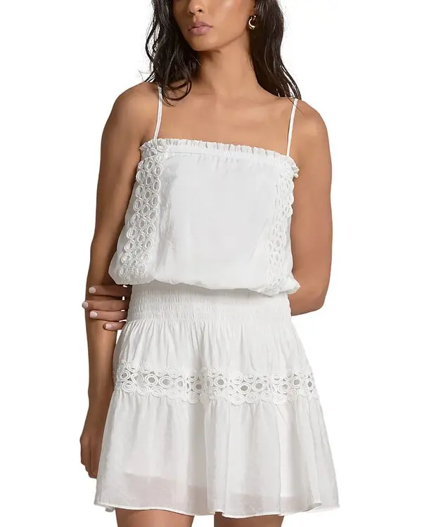 Elan Embroidered Smocked Waist Swim Cover Up Dress - White