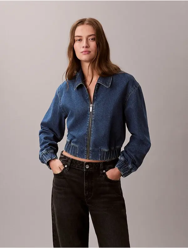 Calvin Klein Denim Cropped Bomber Jacket